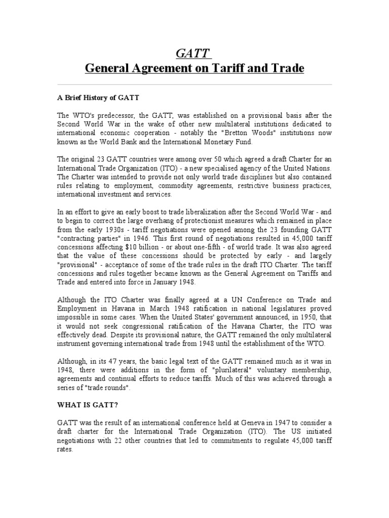 GATT Agreement on Tariffs and Trade History | PDF | General Agreement ...