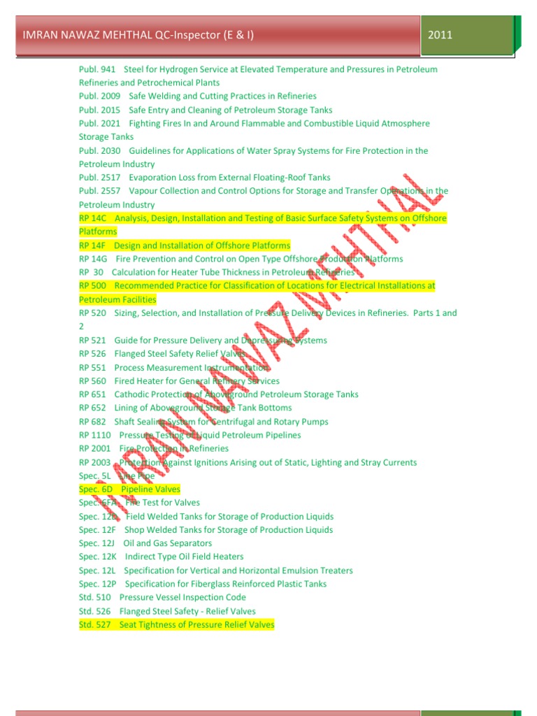 API Standards Index List | PDF