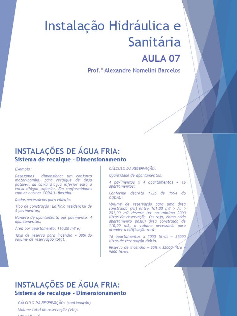 Sistema de Recalque de Água Potável - Dimensionamento | PDF ...