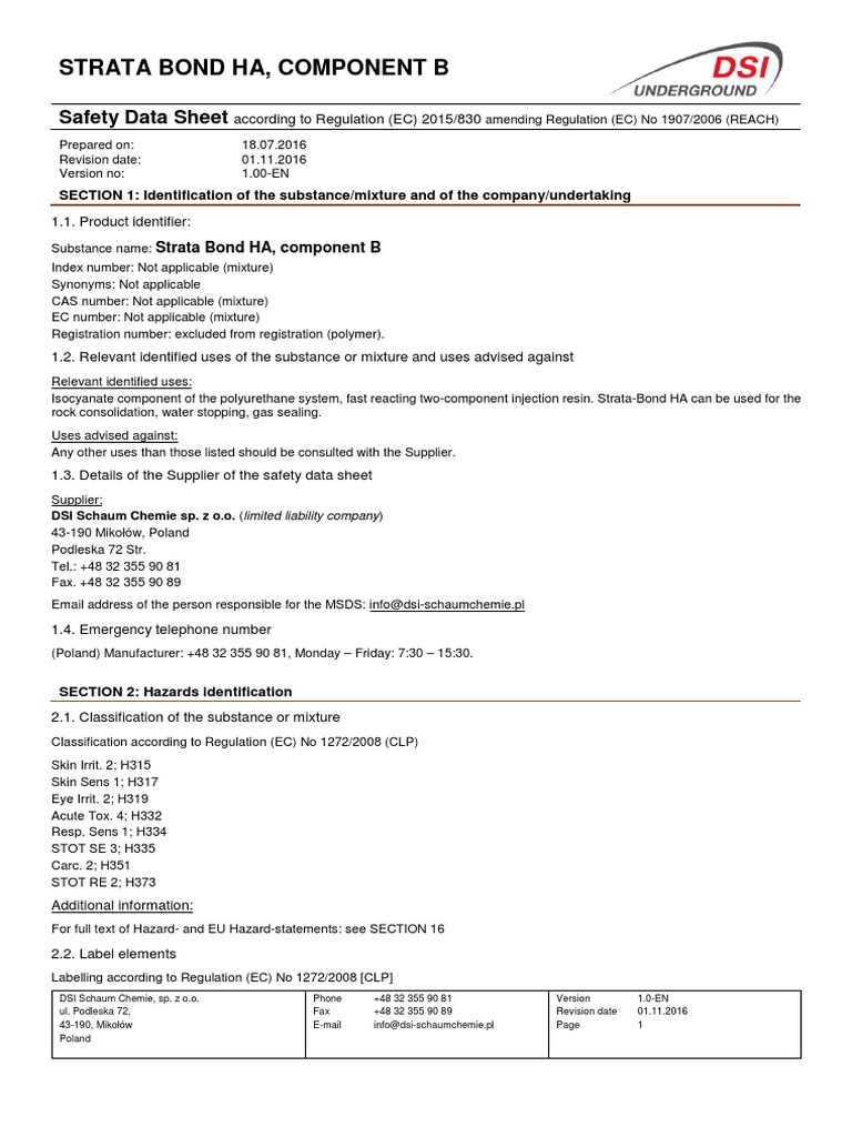 MSDS - Strata Bond HA Comp B - 011116 - EN | PDF | Dangerous Goods ...