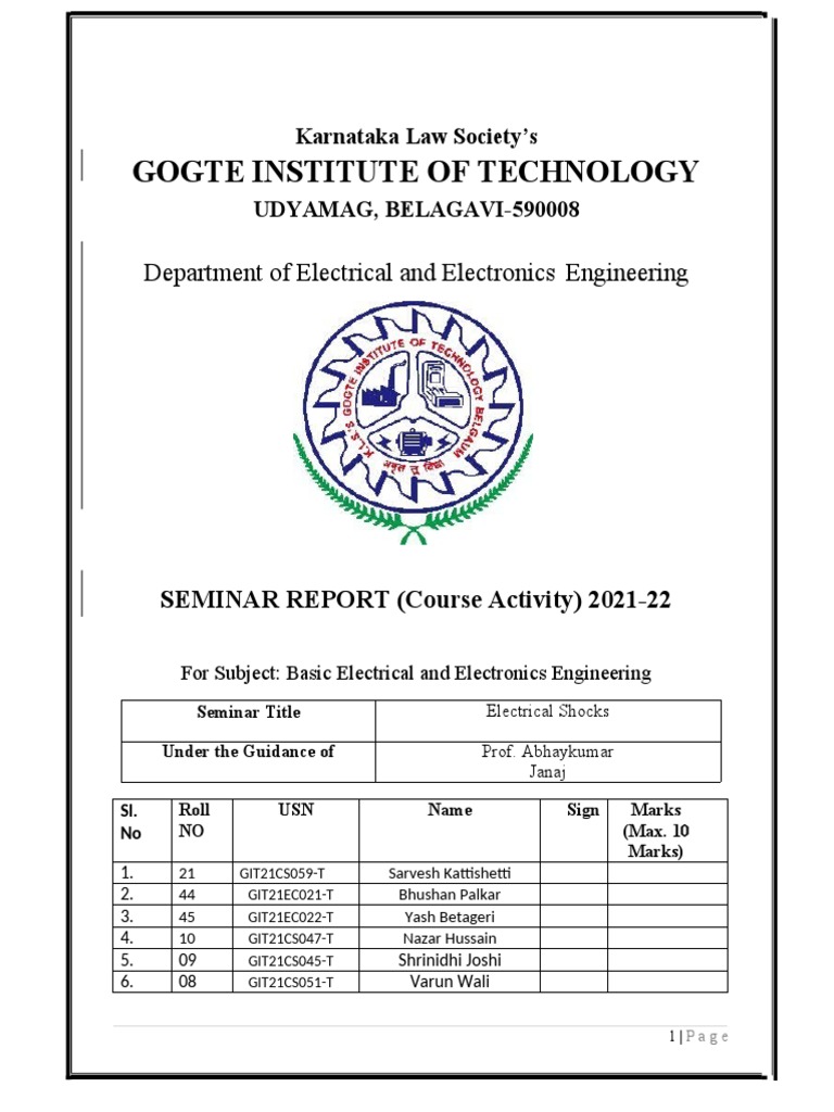 Gogte Institute of Technology: Department of Electrical and Electronics ...
