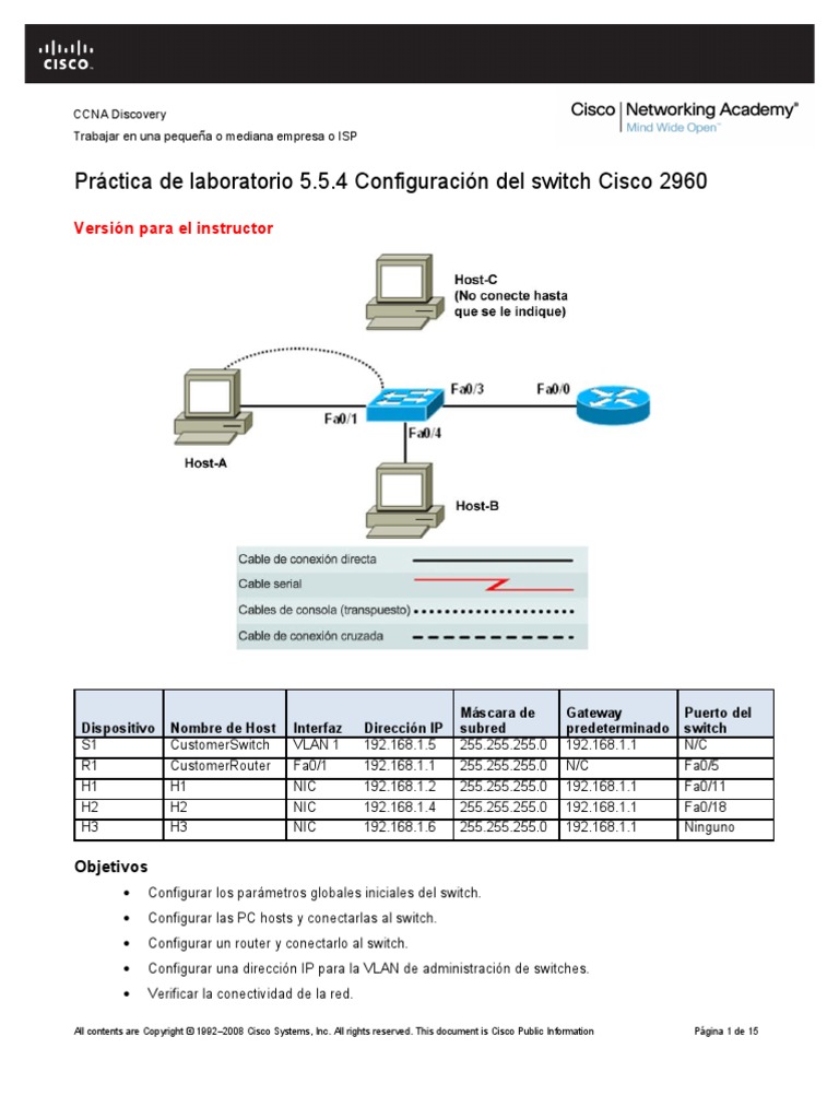 Che2 Lab 5.5.4.5 Config-Switch-Instructor | PDF | Dirección IP | Enrutador (Computación)