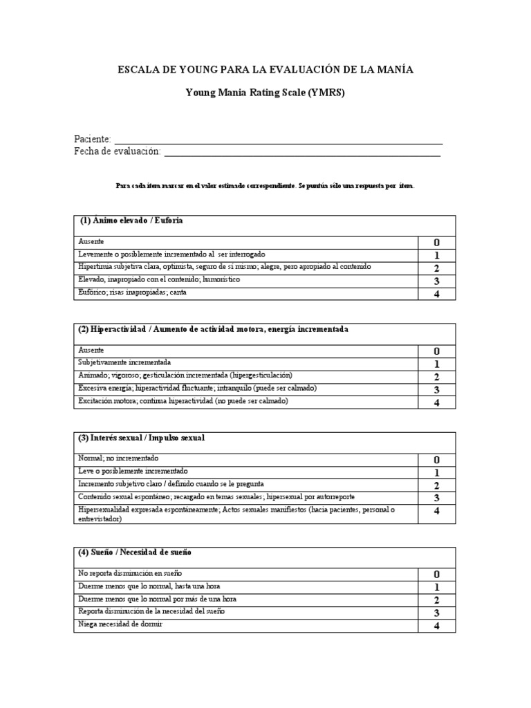 Escala de Young para La Evaluación de La Manía | PDF | Manía | Validez ...