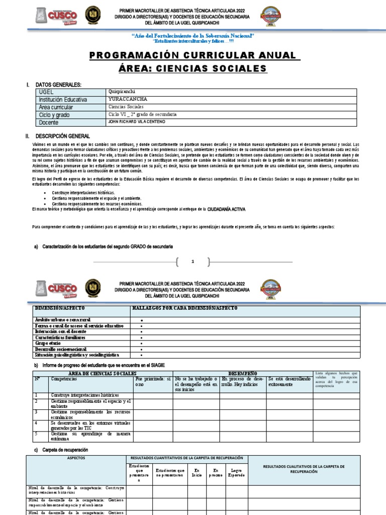 Ejemplo Programación Anual | PDF | Evaluación | Aprendizaje