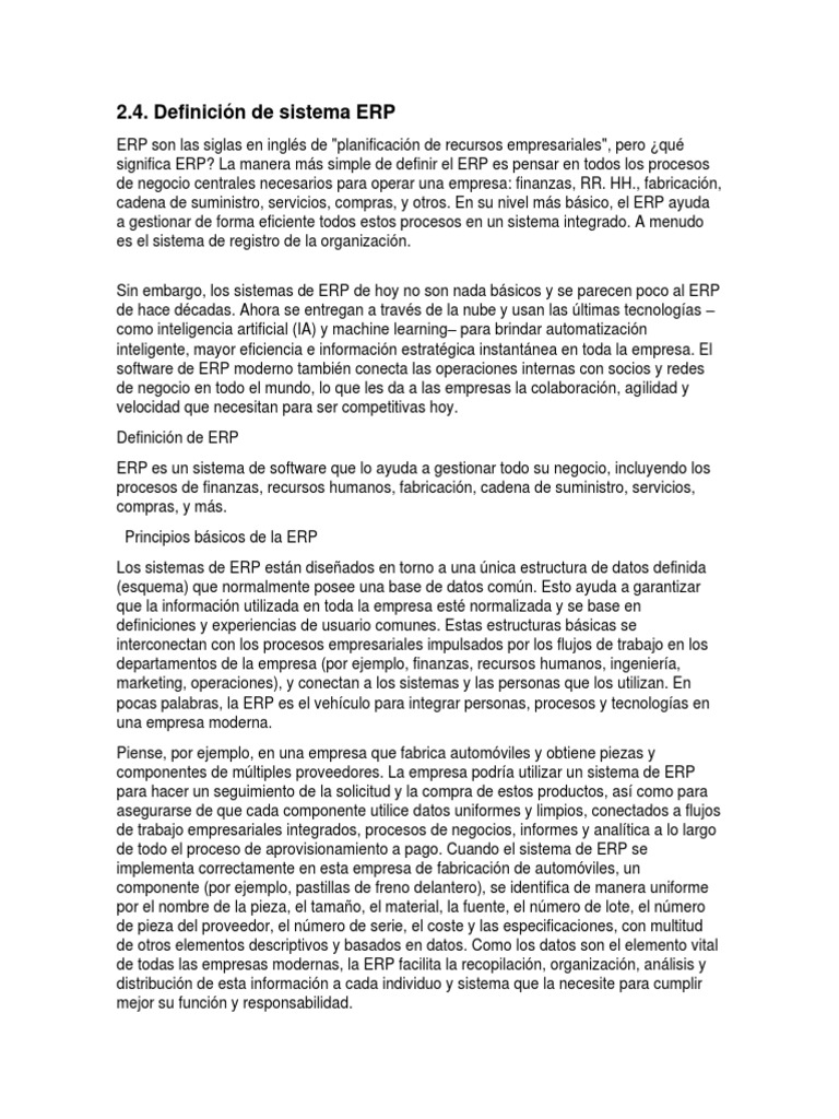 Definición de sistema ERP | PDF | Planificación de recursos ...