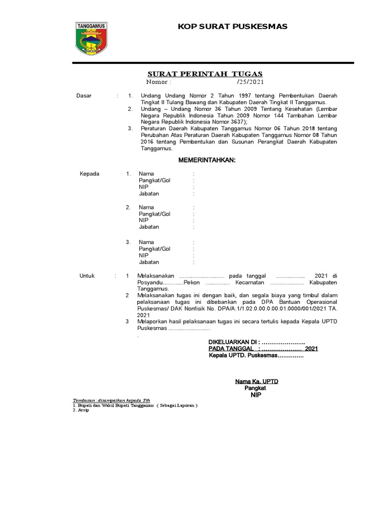 Contoh SPT BOK Puskesmas Tahun 2021 | PDF