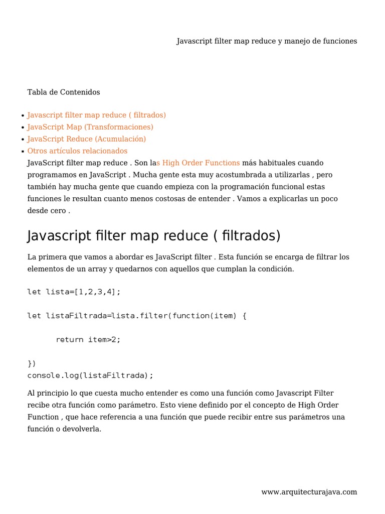 Javascript Filter Map Reduce y Manejo de Funciones | PDF | Script Java ...