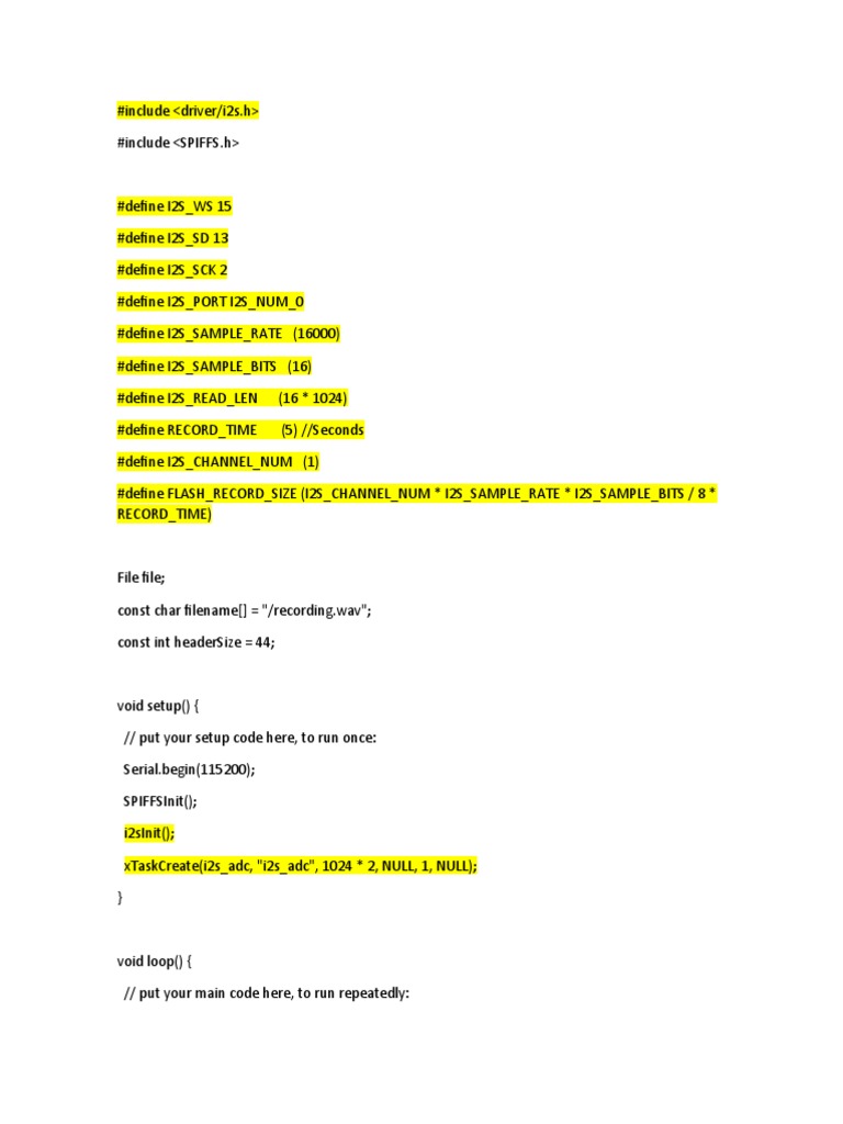 I2S ADC Recording to SPIFFS | PDF | Filename | Computer Engineering