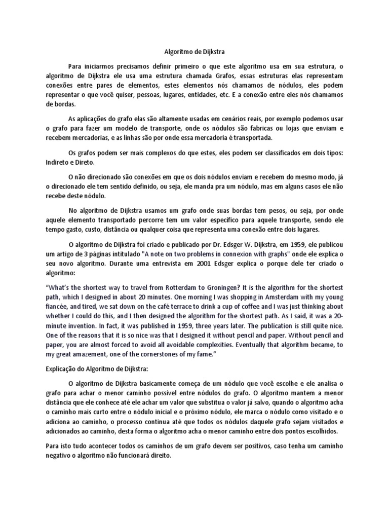 Algoritmo de Dijkstra | PDF | Algoritmos | Rede de computadores