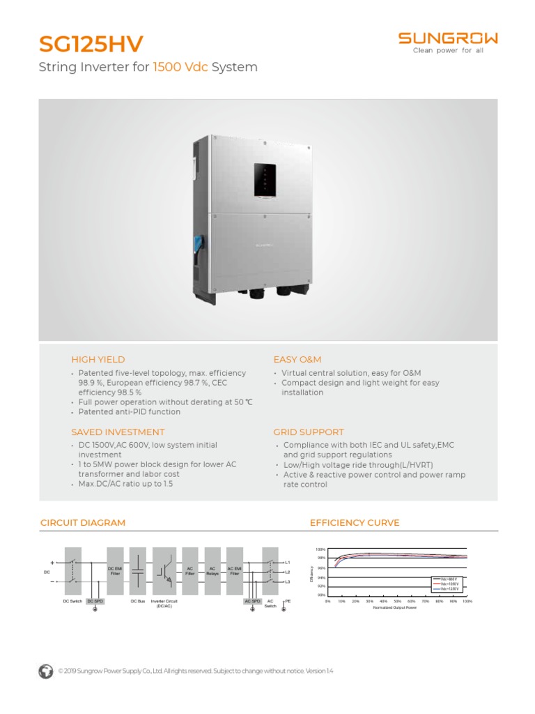 Ds - sg125hv Datasheet - v14 - en - Inversor 125kw | PDF | Alternating Current | Power Inverter