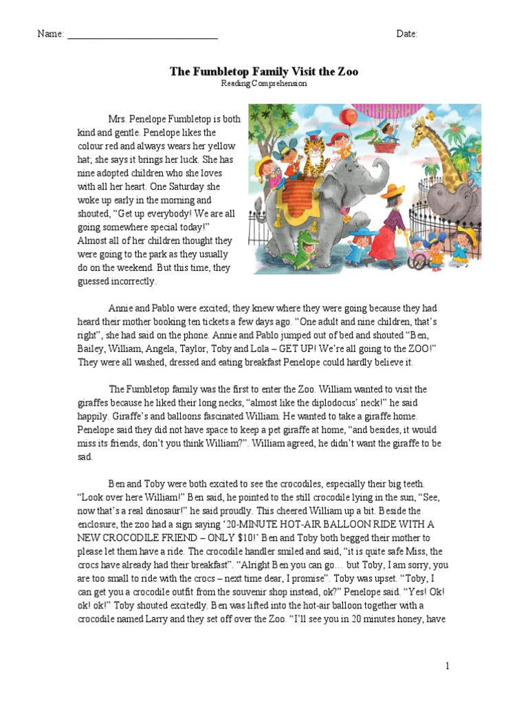 Reading A Trip To The Zoo Reading Comprehension Exercises - 77986 | PDF ...