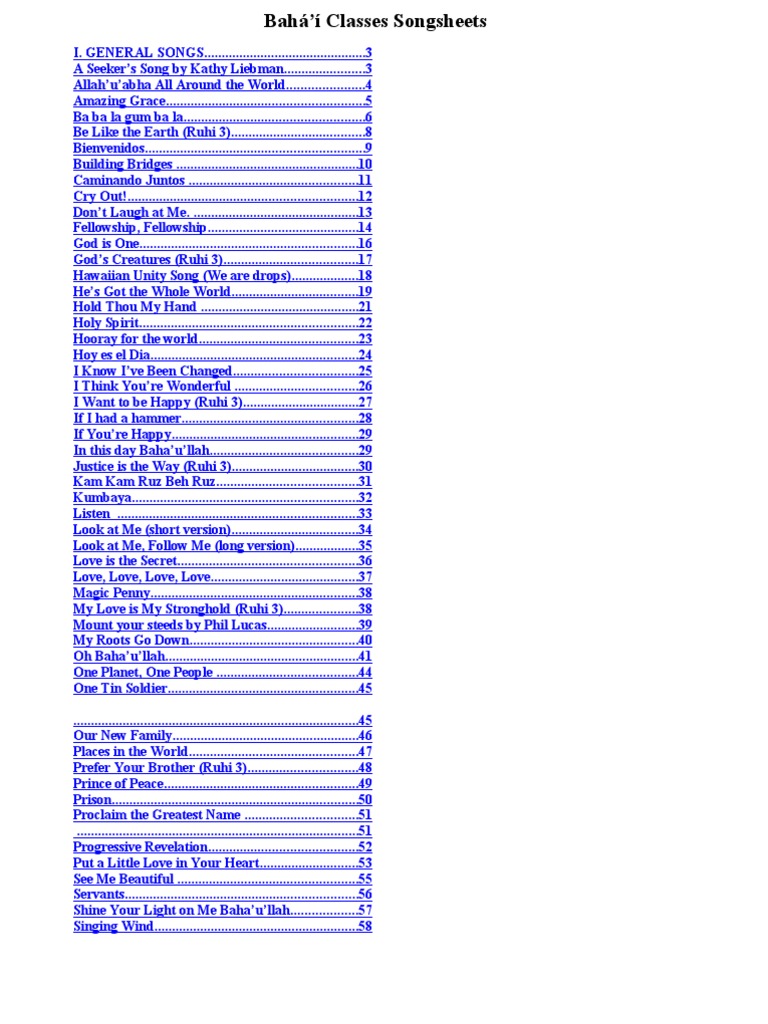 Bahá'í Class Song Sheets Collection | PDF | Bahá'í Faith | Amazing Grace