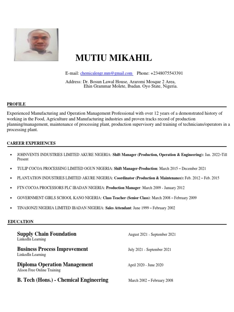 Mutiu Mikahil: Phone: +2348075543391 Address: Dr. Bosun Lawal House ...
