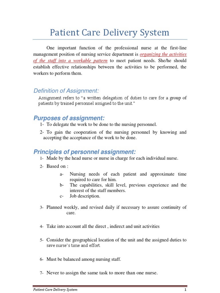 Nursing Care Delivery Models Explained | PDF | Nursing | Patient