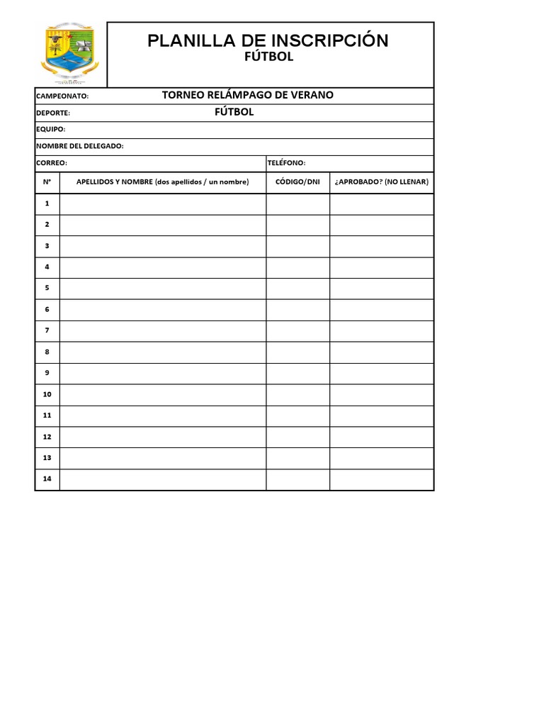 Planilla de Inscripcion Futbol 7 Relampago | PDF
