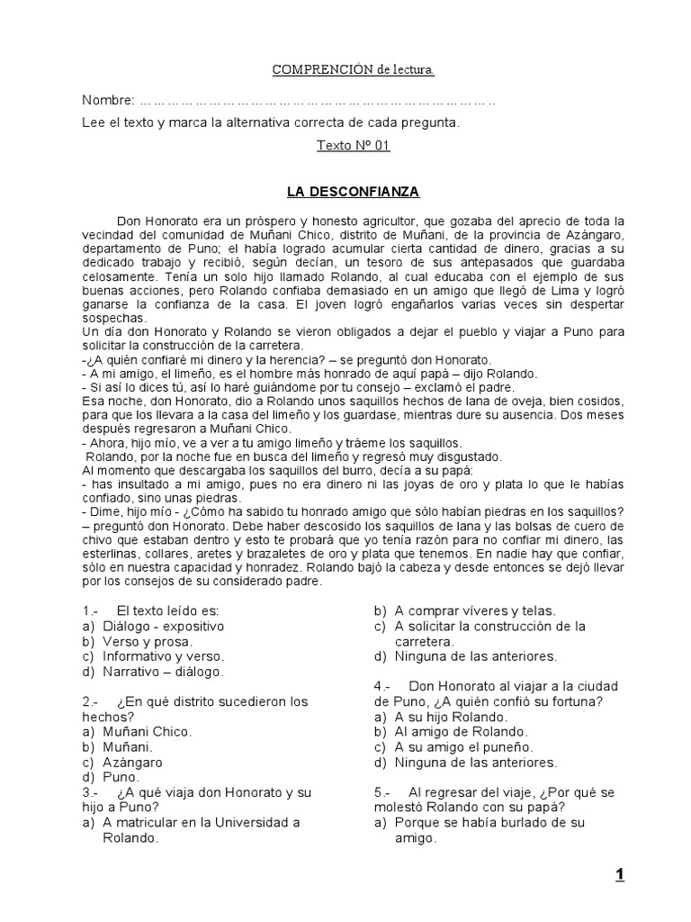 M Comprensión de Lectura 5º GRADO | PDF