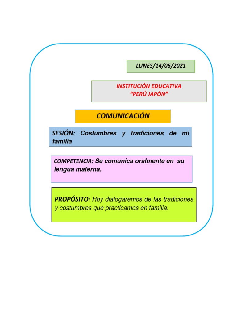 Sesión Costumbres de Mi Familia - Fichas Lunes 14 de Junio | PDF