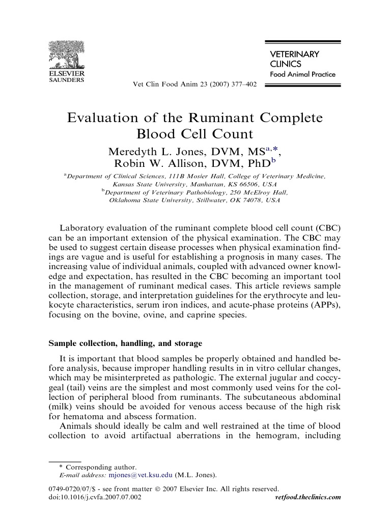 Ruminant CBC: Guidelines and Ranges | PDF | White Blood Cell | Anemia