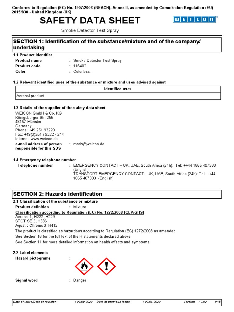 MSDS - Smoke Detector Test Spray | PDF | Firefighting | Occupational ...