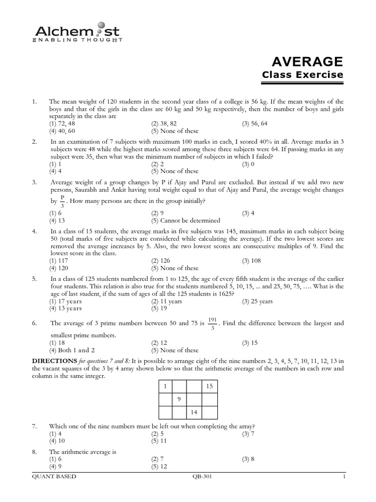 Average: Class Exercise | PDF | Prime Number | Arithmetic