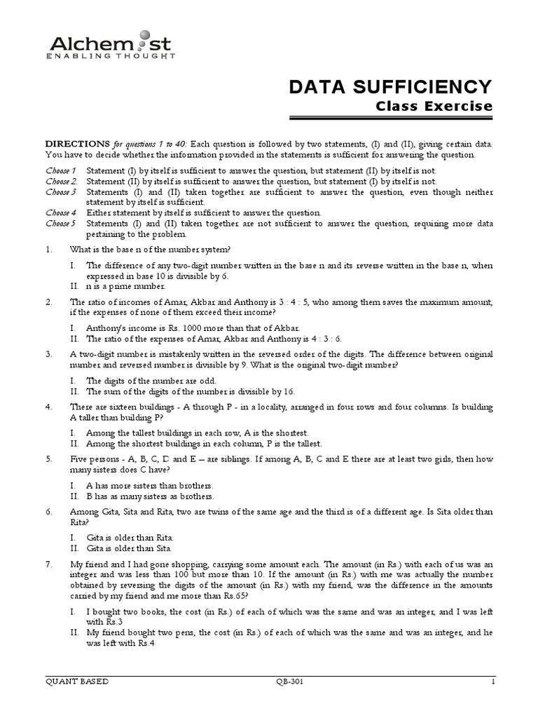 Data Sufficiency | PDF | Gross Domestic Product | Numbers