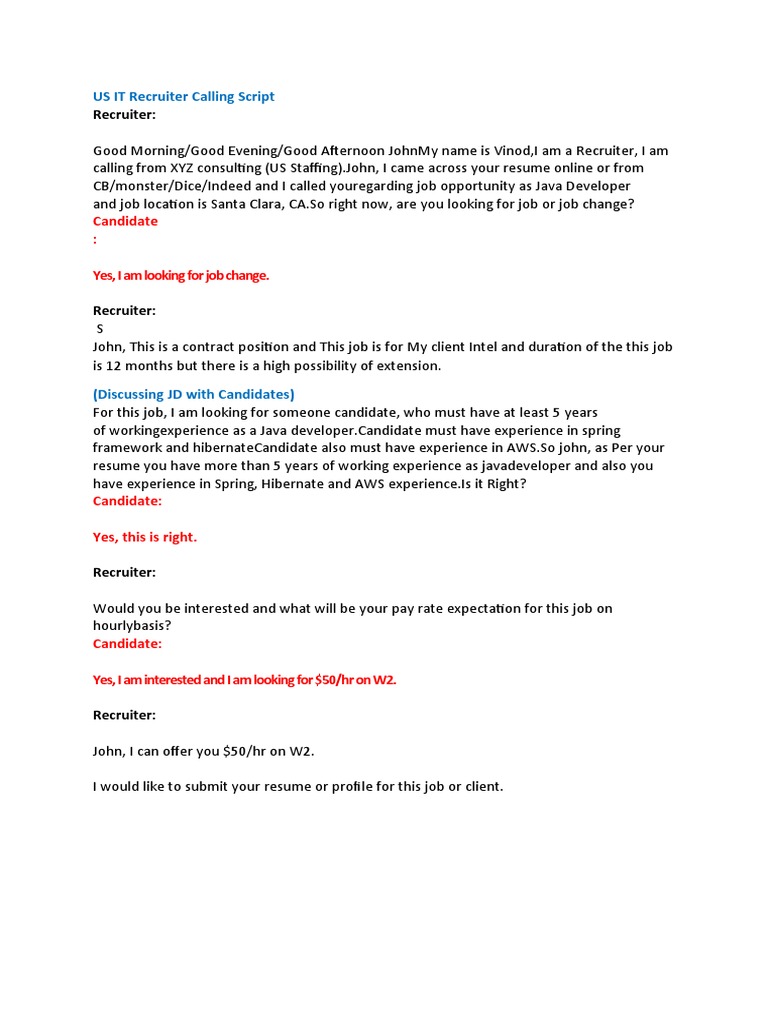 US IT Recruiter Calling Script | PDF