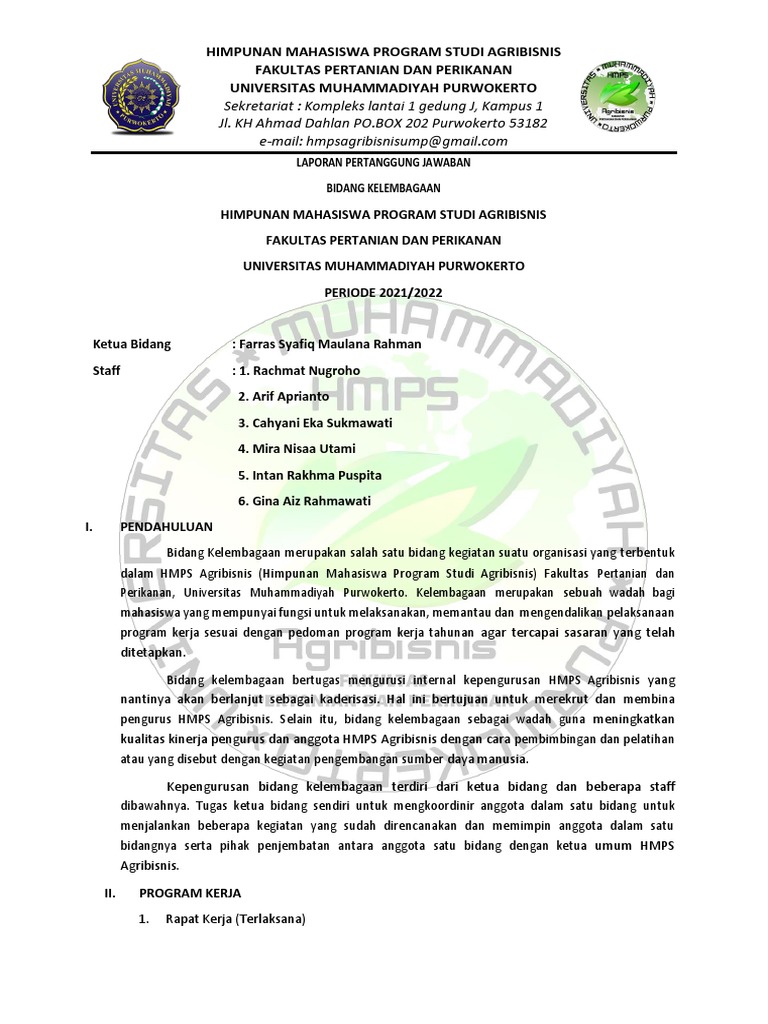 Laporan HMPS Agribisnis 2021/2022 | PDF
