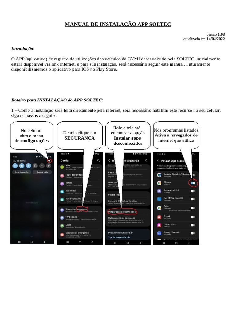 Instale o APP Soltec em 3 passos | PDF | Aplicativo para celular | Internet
