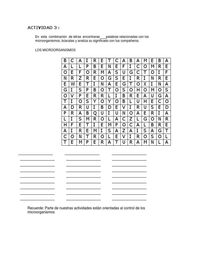 sopa de letras microorganismos completa | PDF
