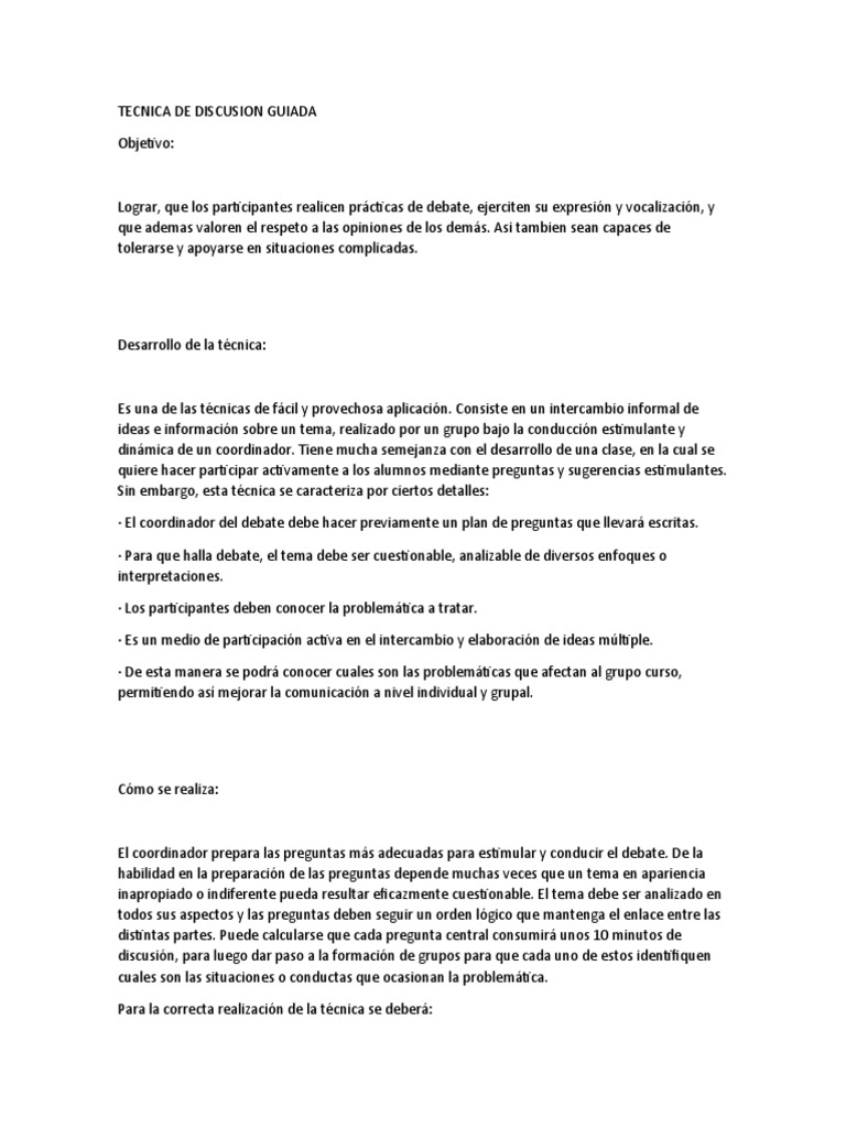 Tecnica de Discusion Guiada | PDF | Cognición | Ciencia cognitiva