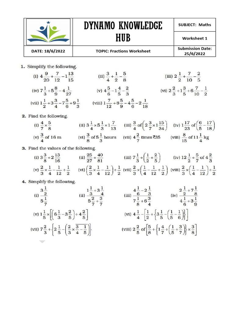Fractions Worksheet | PDF