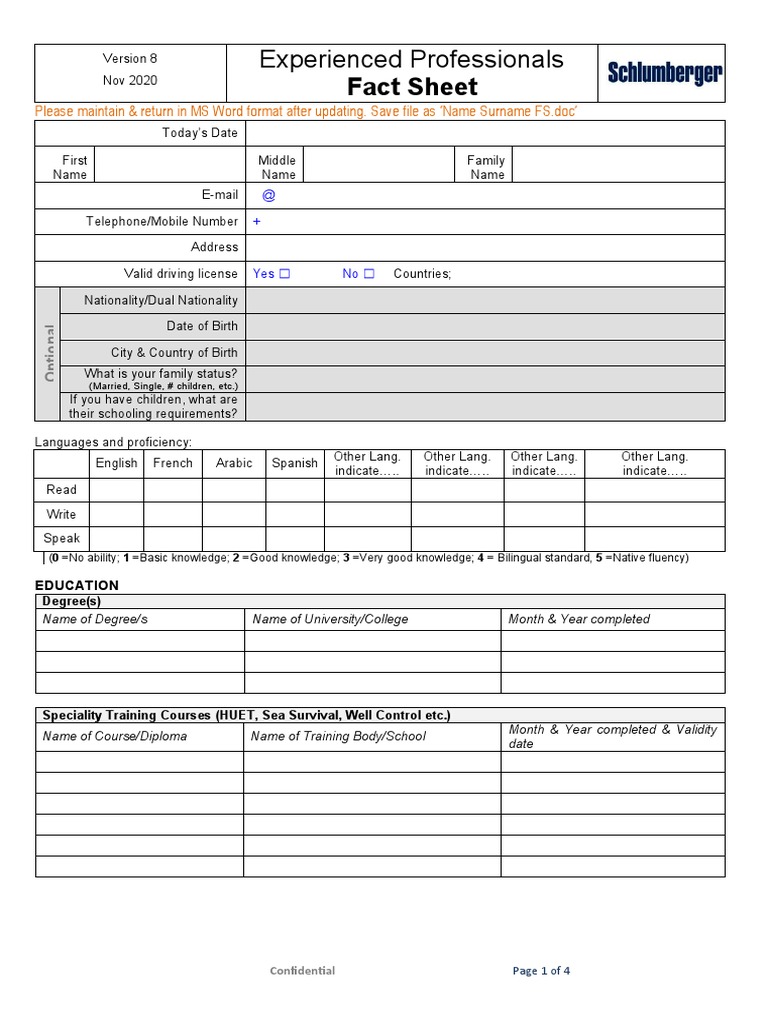 Schlumberger Candidate Fact Sheet | PDF | Employment | Consultant
