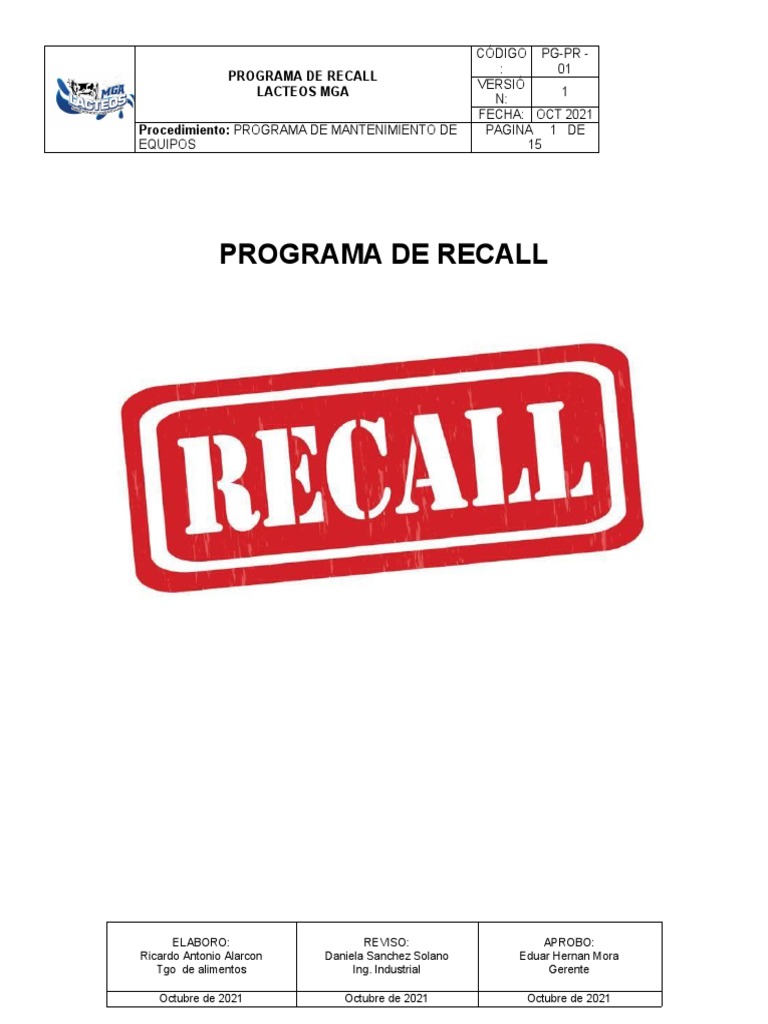 Programa de Recall | PDF | Alimentos | Productos lácteos