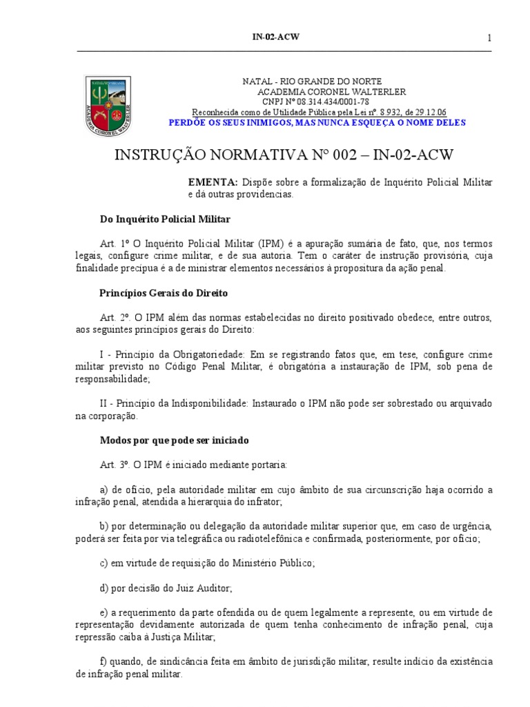 Normas de IPM | PDF | Oficial (Forças Armadas) | Testemunha especializada