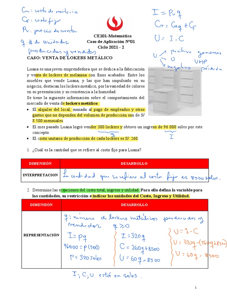CE101 - 2021-2 - Caso - 1 - de - Aplicación SOLUCIONARIO | PDF