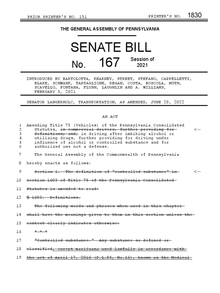 SENATE BILL No. 167 | PDF | Controlled Substances Act | United States ...