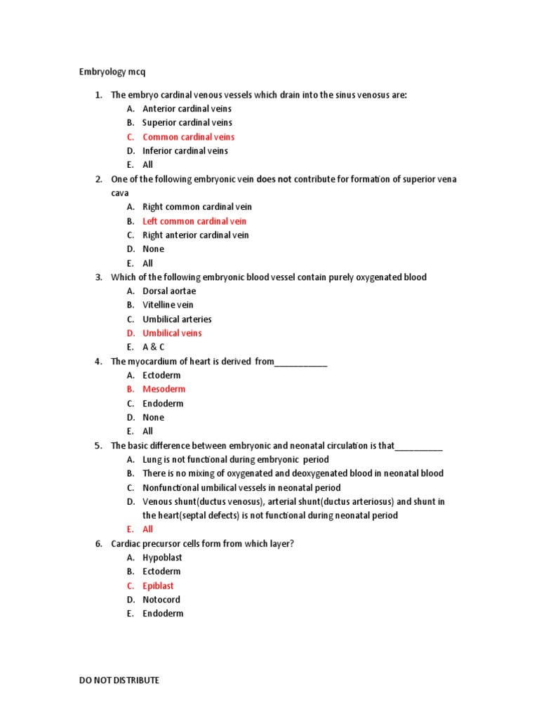 Embryology mcq | PDF | Vein | Atrium (Heart)