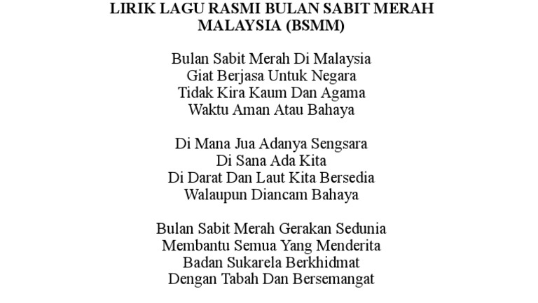 Lirik Lagu Rasmi Bulan Sabit Merah Malaysia | PDF