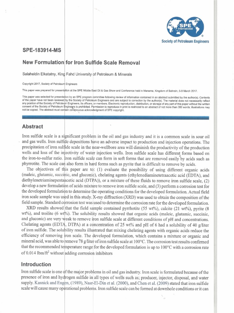 New Formulation For Iron Sulfide Scale Removal | PDF