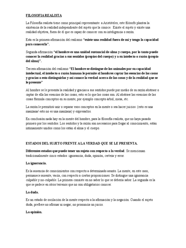 Filosofia Realista | PDF | Realismo filosófico | Realidad