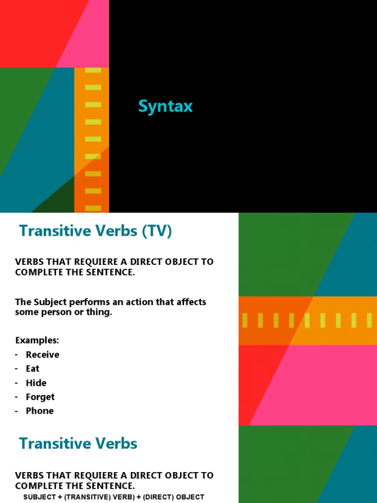 PDCE Transitive Intransitive Verbs Plus DO OI and Subject and Object ...
