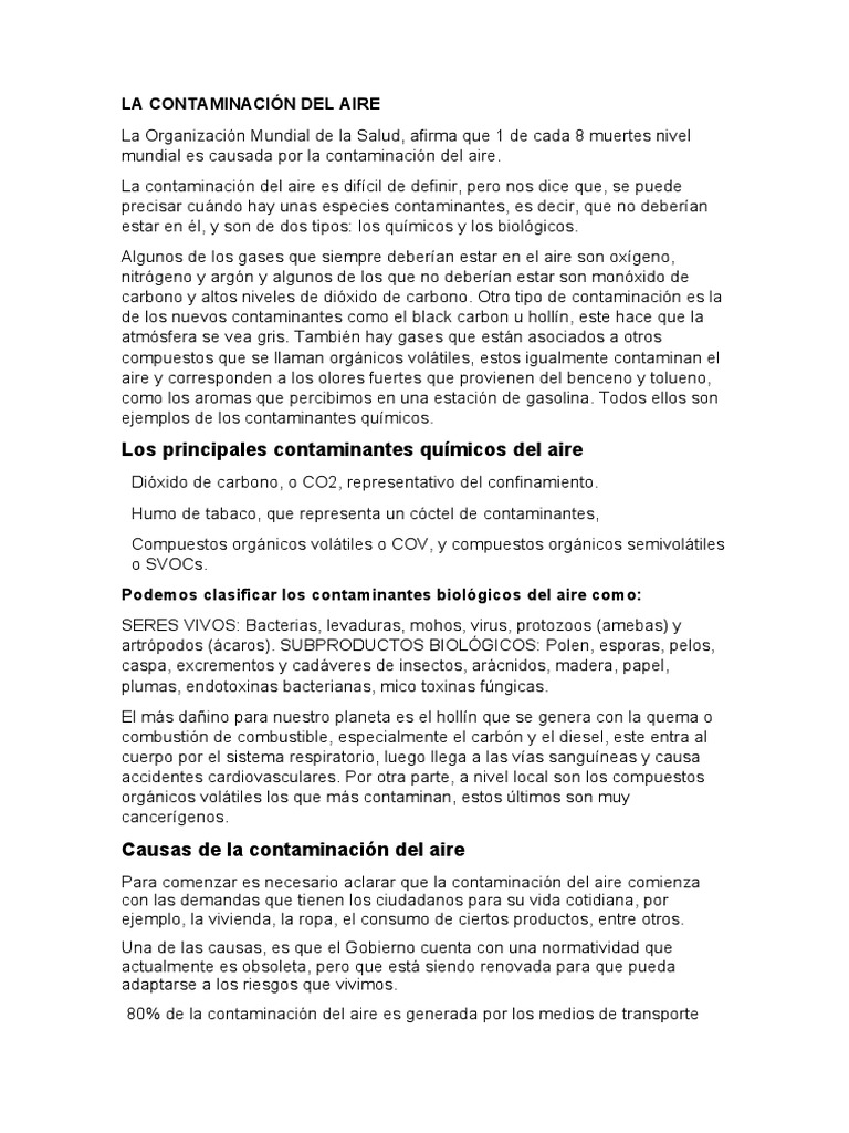 La Contaminación Del Aire | PDF | Contaminación | La contaminación del aire