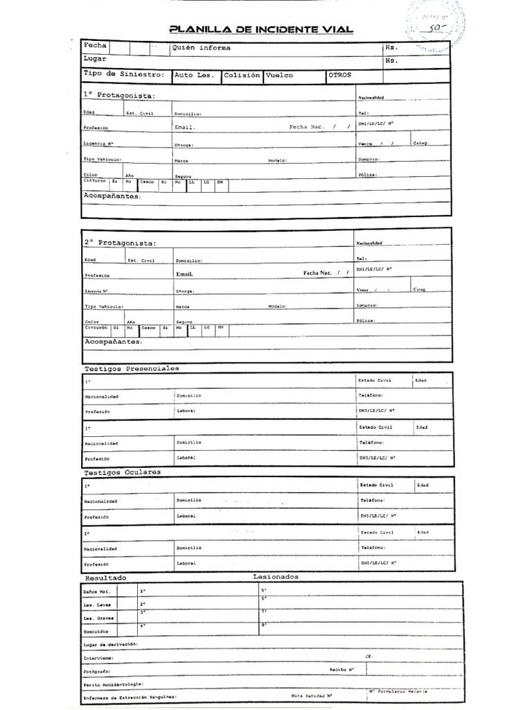 Planilla de Siniestro Vial | PDF
