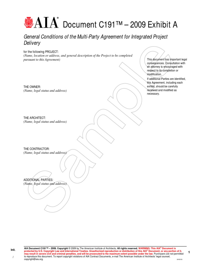 AIA-C191-Exhibit-A-2009-Free-Sample-Preview | PDF | Copyright | Insurance