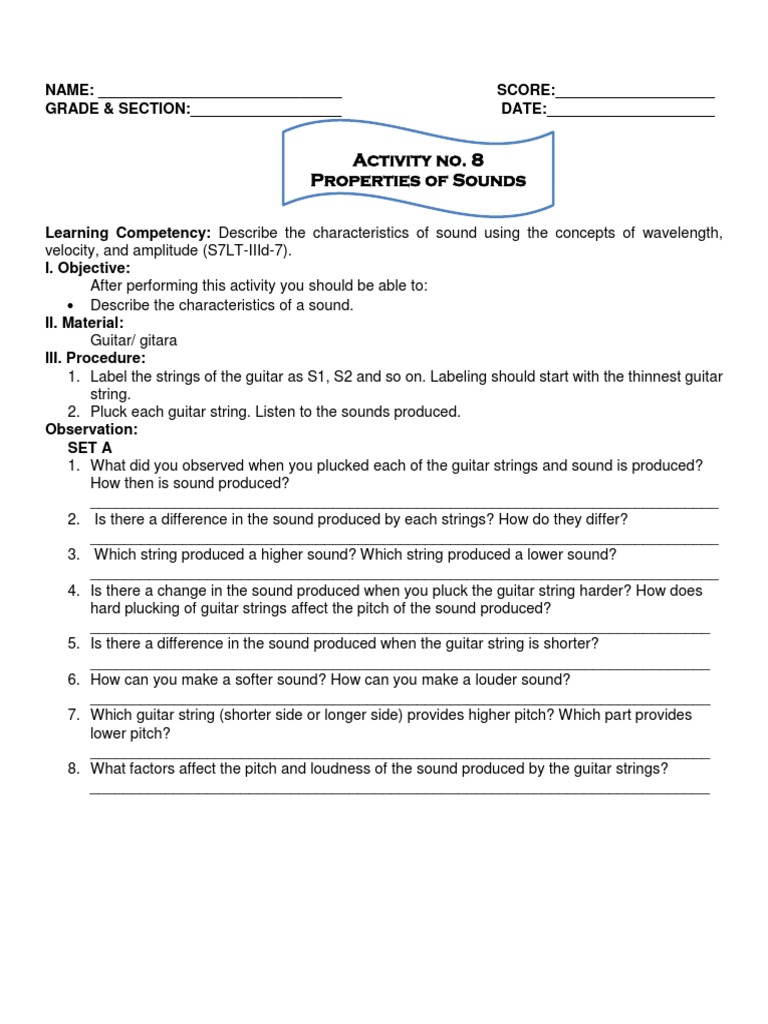 Sound Characteristics Activity | PDF | Sound | Guitars