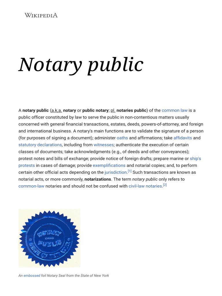 Notary Public - Wikipedia | PDF | Notary Public | Solicitor