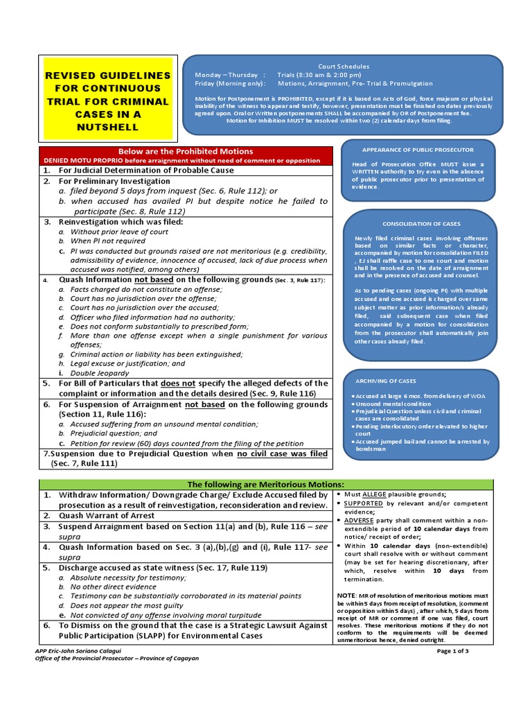 Continuous Trial FINAL | PDF | Arraignment | Prosecutor
