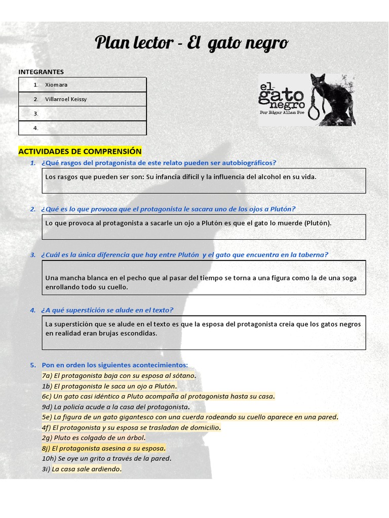 Actividades sobre "El gato negro" | PDF