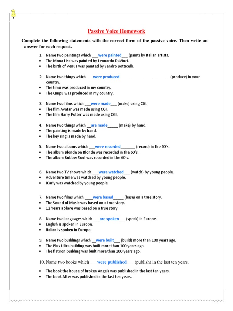 Passive Voice Homework | PDF | Foreign Language Studies | Home & Garden