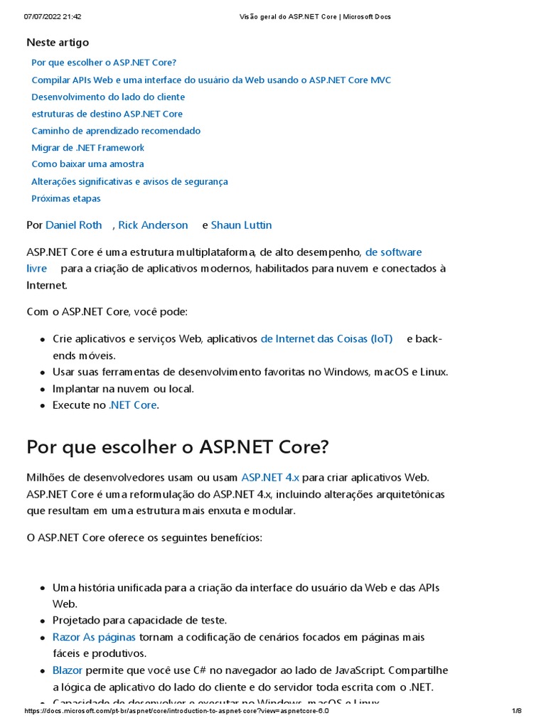 Visão geral do ASP.NET Core em | PDF | Model-View – Controller (MVC) | Internet